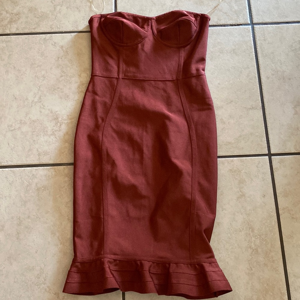 Burgundy Strapless Body Hugging Dress - Gem